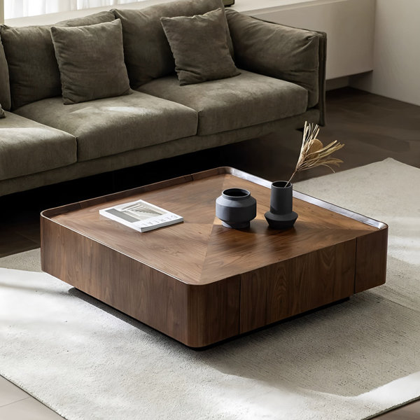 Loon Peak® High-End Square Walnut Coffee Table with Hidden Storage and Metal Base, Pre-Assembled ...